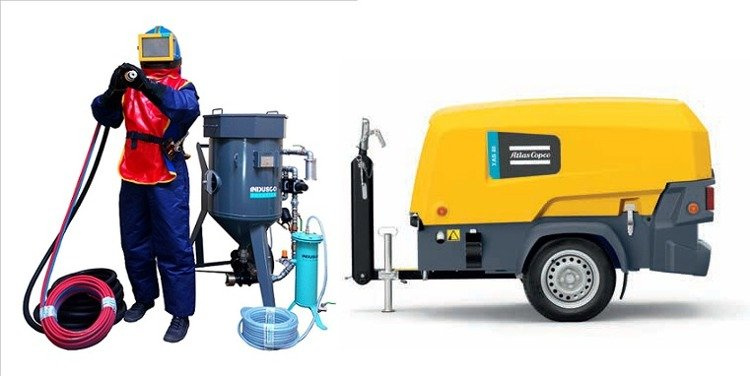 Compressor Atlas Copco XAS 58 Kd and COMPLETE soda blasting package ...